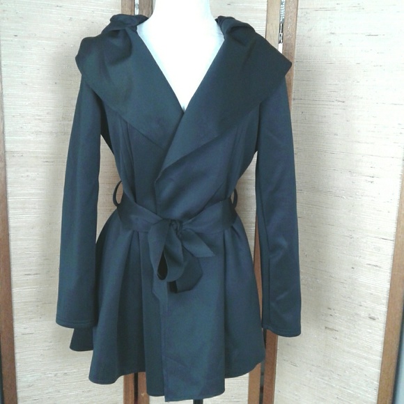 Mei Na | Jackets & Coats | Mei Na Black Wrap Belted Hooded Jacket ...